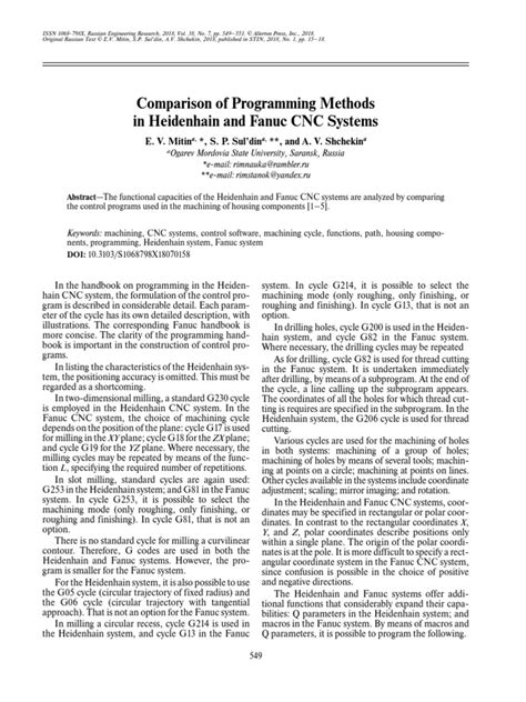Comparison Of Programming Methods In Heidenhain And Fanuc Cnc Systems