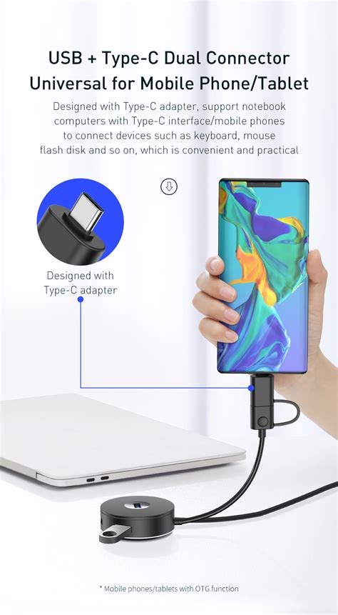 Baseus Round Box Hub Adapter Dock High Speed Type C Hub Usb 2 0 Splitter Expander For Macbook