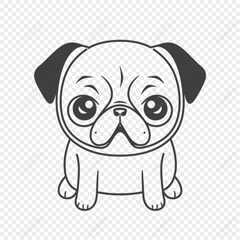 입 윤곽선 스케치 드로잉이 있는 큰 눈을 가진 퍼그 개 아이콘 벡터행복하다반려견 Png 일러스트 무료 다운로드 Lovepik