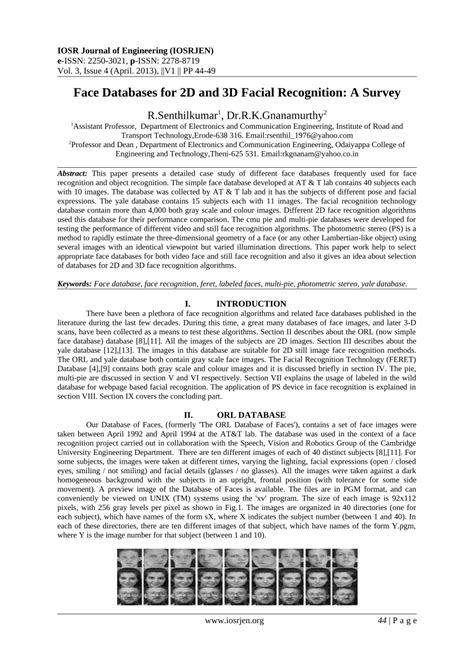 Pdf Face Databases For 2d And 3d Facial Recognition A Survey