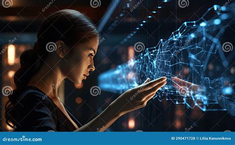 A Businesswoman S Hand Confidently Touching A Digital Neural Network Interface On A Futuristic