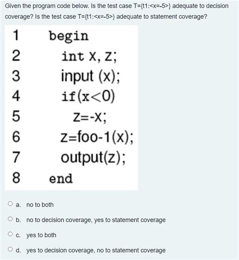 Solved Given The Program Code Below Is The Test Case