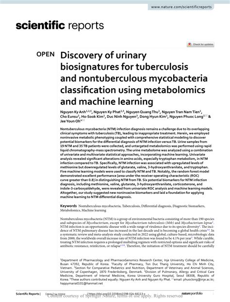 Pdf Discovery Of Urinary Biosignatures For Tuberculosis And