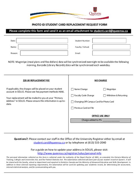 Fillable Online Photo Id Student Card Replacement Request Form Please