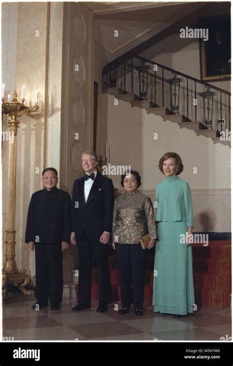 Deng Xiaoping Jimmy Carter Madame Zhuo Lin And Rosalynn Carter Pause For A Formal Pose During