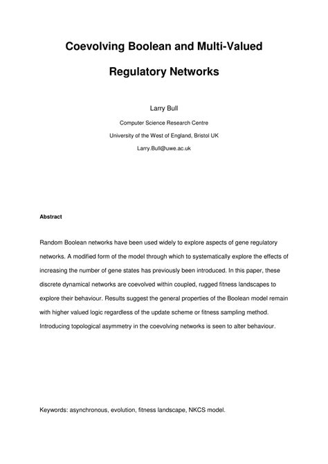 Pdf Coevolving Boolean And Multi Valued Regulatory Networks