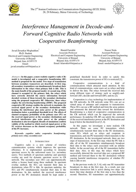 Pdf Interference Management In Decode And Forward Cognitive Radio Networks With Cooperative