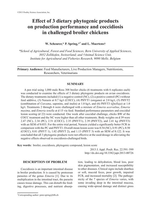 Pdf Effect Of 3 Dietary Phytogenic Products On Production Performance