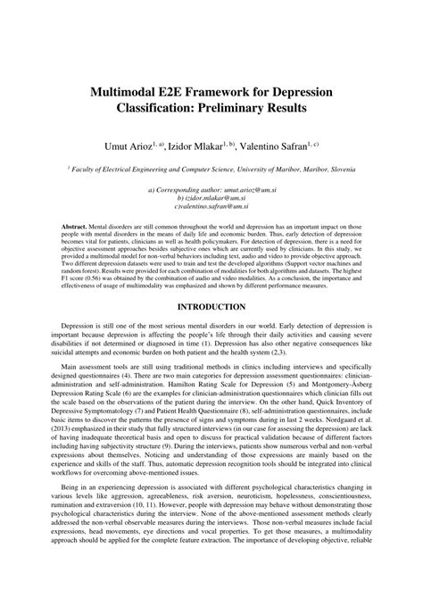 Pdf Multimodal E2e Framework For Depression Classification Preliminary Results