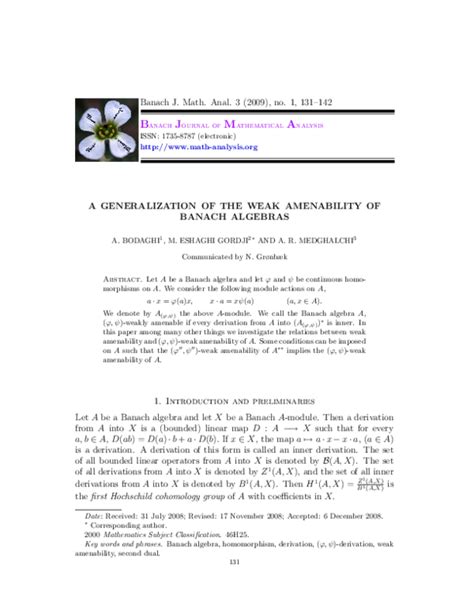 Pdf A Generalization Of The Weak Amenability Of Banach Algebras