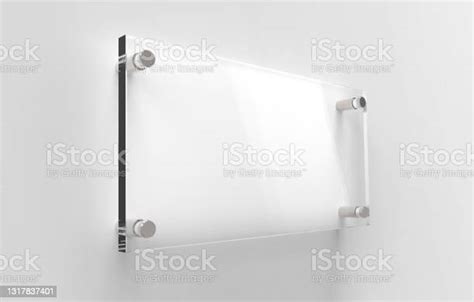 빈 투명 유리 인테리어 사무실 기업 간판 플레이트 모의 템플릿 브랜딩에 대한 명확한 인쇄 보드 로고 투명 한 백일릭 광고 간판 모형 측 보기 3d 렌더링 3차원 형태에 대한