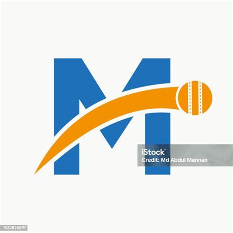 움직이는 크리켓 공 아이콘이 있는 문자 M에 크리켓 기호 크리켓 공 기호 템플릿 Championship에 대한 스톡 벡터 아트 및 기타 이미지 Championship