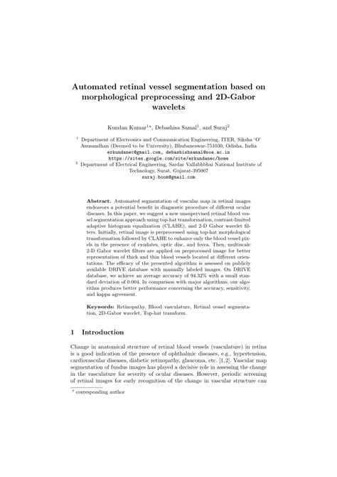 Pdf Automated Retinal Vessel Segmentation Based On Morphological Preprocessing And 2d Gabor
