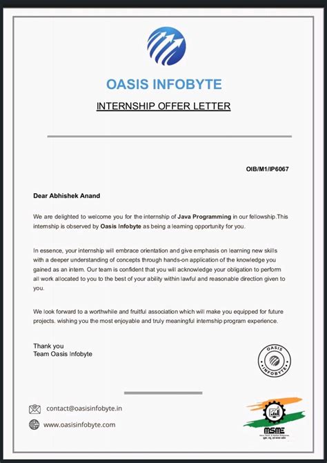 Javaprogramming Oasisinfobyte Internships Internshipopprtunity Abhishek Anand