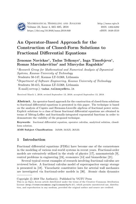 Pdf An Operator Based Approach For The Construction Of Closed Form Solutions To Fractional
