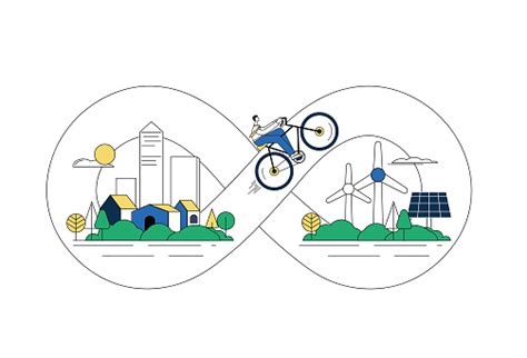 그림 여덟 사이클 기호와 도시 환경 환경 보호 개념 그림입니다 두발자전거에 대한 스톡 벡터 아트 및 기타 이미지 두발자전거