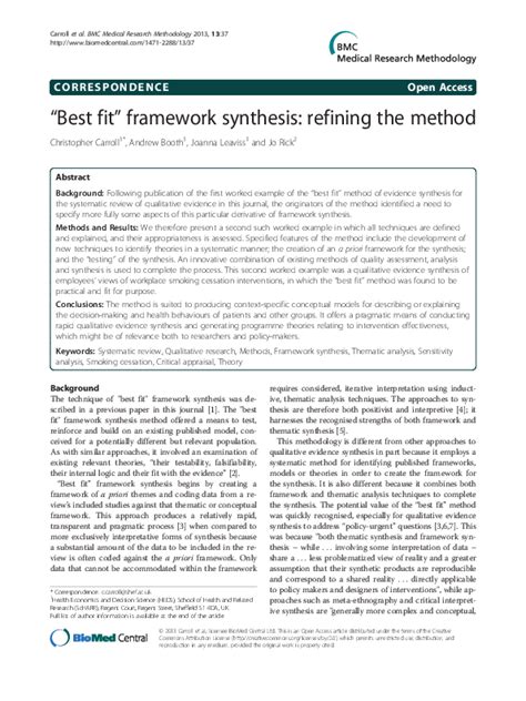 Pdf Best Fit” Framework Synthesis Refining The Method