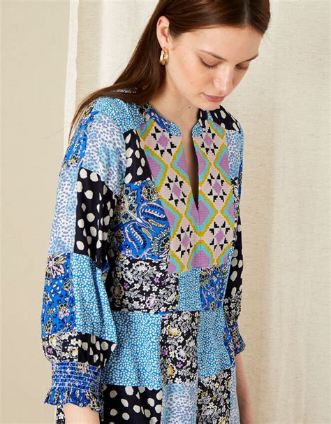 Patchwork Print Midi Dress Blue Day Dresses Monsoon Global Patchwork Print Midi Dress Blue Day Dresses Monsoon Global