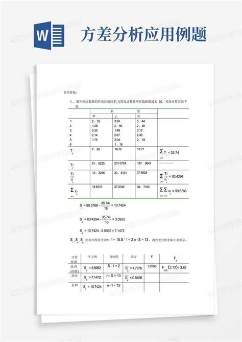 方差分析应用例题Word模板下载 编号qjxxowjb 熊猫办公