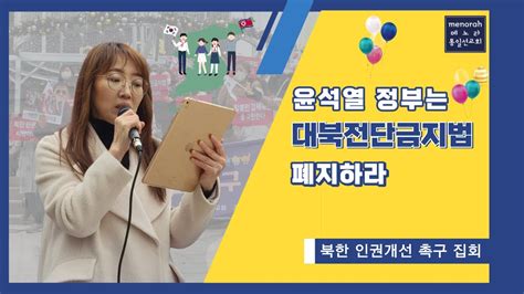 북한주민에게도 기본적인 자유와 권리를 가질수 있도록 【세계인권의 날 기념】 북한 인권개선 촉구 집회 이정하대표 Youtube