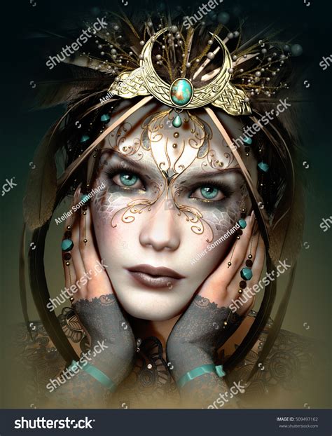 3d Computer Graphics Portrait Girl Headgear Stock Illustration