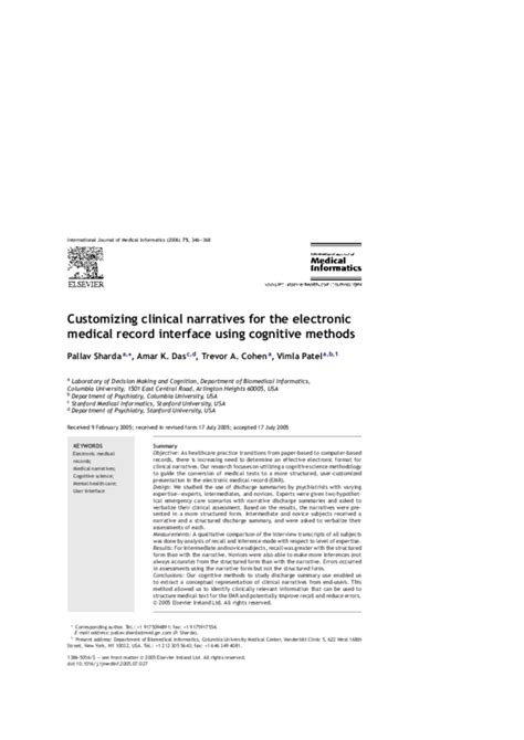 Pdf Customizing Clinical Narratives For The Electronic Medical Record Interface Using