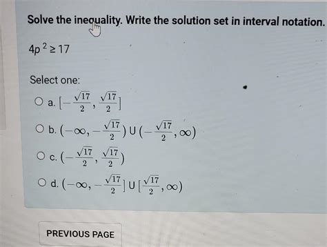 Solved Solve The Inequality Write The Solution Set In
