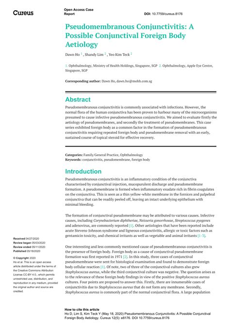 Pdf Pseudomembranous Conjunctivitis A Possible Conjunctival Foreign Body Aetiology
