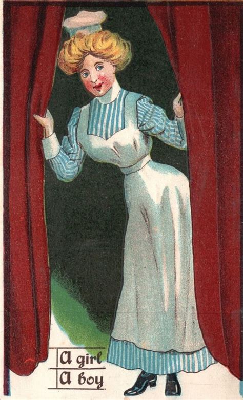 Vintage Postcard Beautiful Sexy Lady Behind The Curtains The Show A