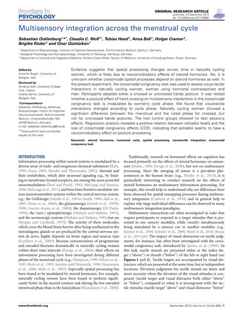 Pdf Multisensory Integration Across The Menstrual Cycle