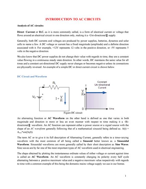 Introduction TO AC Circuits INTRODUCTION TO AC CIRCUITS Analysis Of AC Circuits Direct