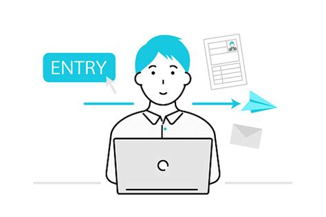 Young Man Submitting Application Form Using Computer Stock Illustration Download Image Now