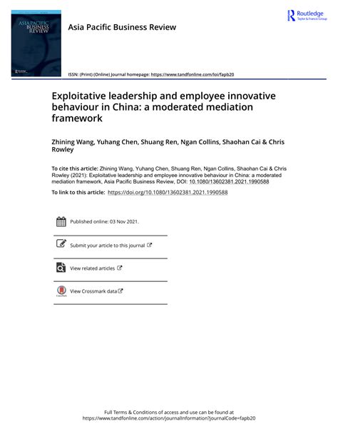 Pdf Exploitative Leadership And Employee Innovative Behaviour In