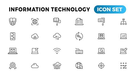 Information Technology Line Icons Collection Big Ui Icon Set In A Flat Design Thin Outline
