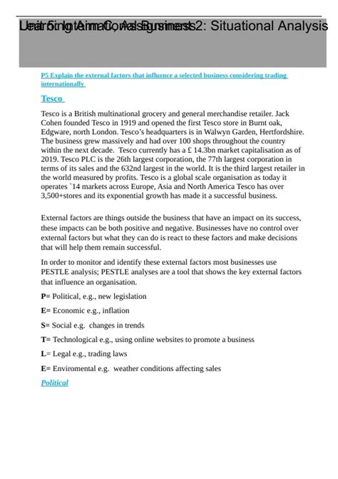 Summary Unit 5 International Business Learning Aim C Assignment 2 Situational Analysis Unit