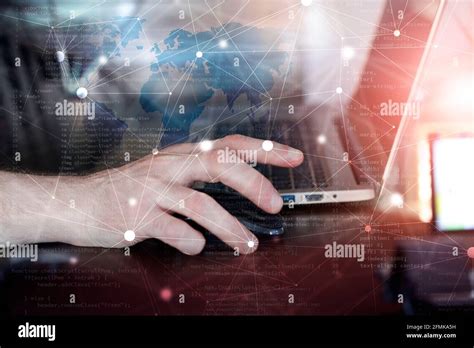 Front End Web Developer With Computer Mouse Programming Code Language For Website On Laptop Mix