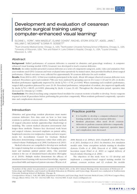 Pdf Development And Evaluation Of Cesarean Section Surgical Training Using Computer Enhanced