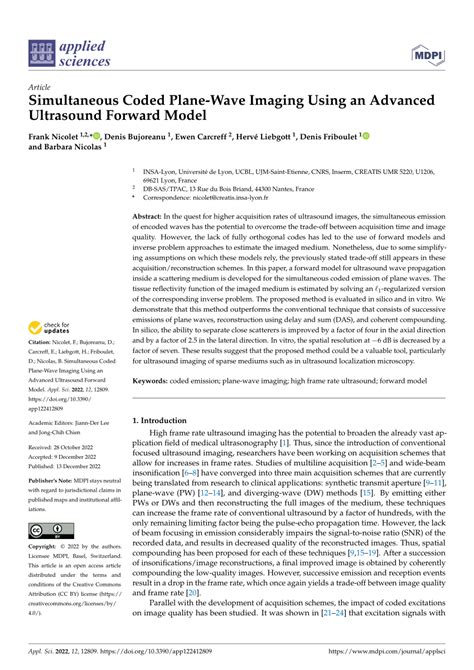 Pdf Simultaneous Coded Plane Wave Imaging Using An Advanced Ultrasound Forward Model