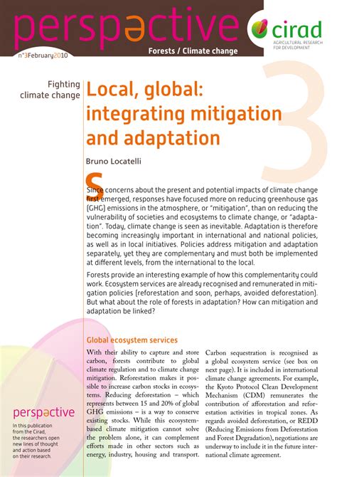 Pdf Local Global Integrating Mitigation And Adaptation