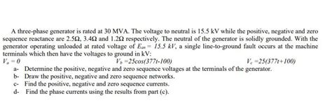 Solved A Three Phase Generator Is Rated At MVA The Chegg Com