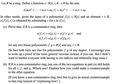 solved let r be a ring define a function e r[x] rr by the