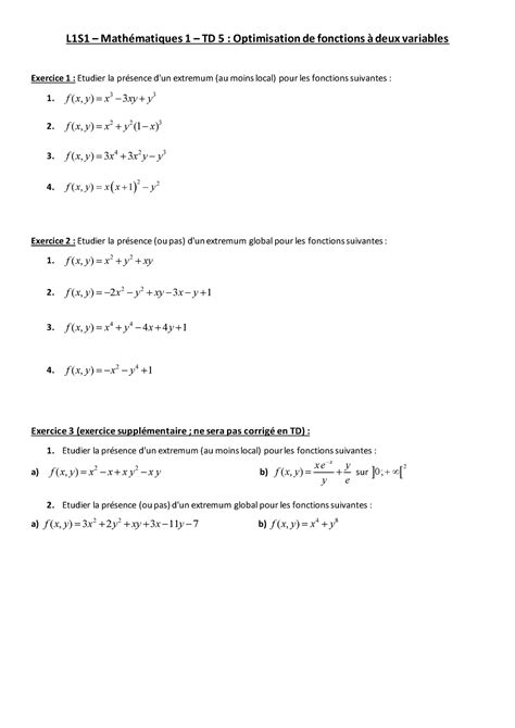 Td 5 Optimisation De Fonctions Ã Deux Variables Warning Tt Undefined Function 32 L1s1