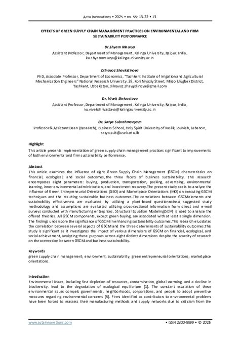 Pdf Effects Of Green Supply Chain Management Practices On Environmental And Firm