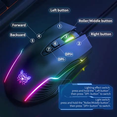 6400 Dpi Wired Gaming Mouse Usb Game Mice 7 Buttons Design Breathing Led Colors For Laptop Pc