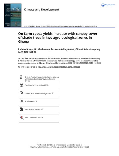 pdf on farm cocoa yields increase with canopy cover of shade trees in