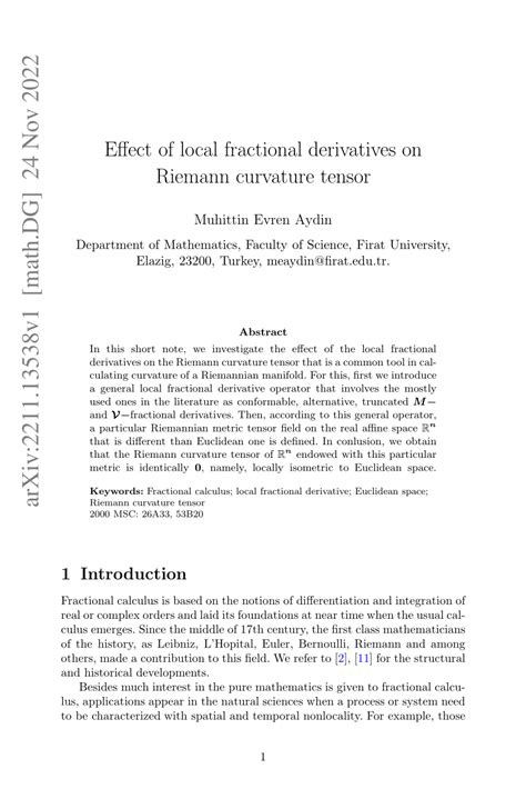 Pdf Effect Of Local Fractional Derivatives On Riemann Curvature Tensor