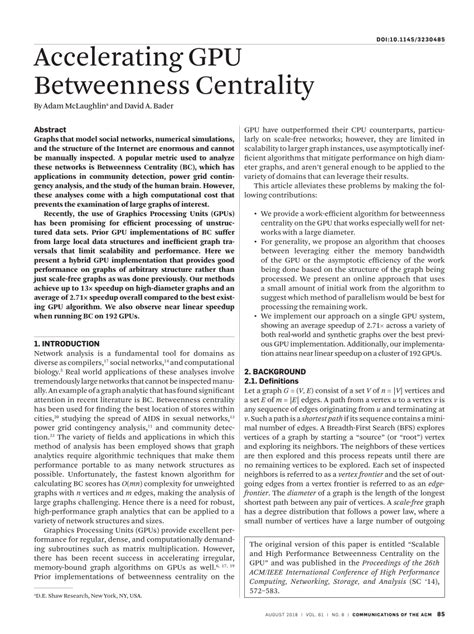 Pdf Accelerating Gpu Betweenness Centrality