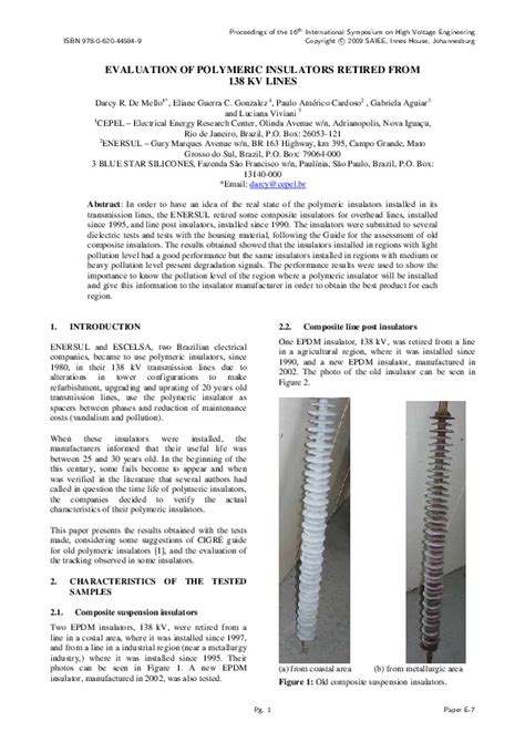 Pdf Evaluation Of Polymeric Insulators Retired From 138 Kv Lines