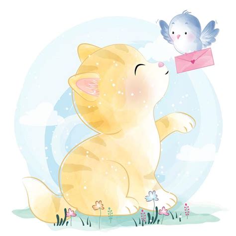 گربه کارتونی ناز نقاشی و تصویرسازی لایه باز وکتور و تم تولد عکس با کیفیت و وکتور لایه باز پارس