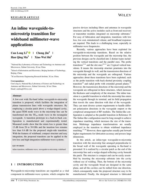 An Inline Waveguide To Microstrip Transition For Wideband Millimeter Wave Applications